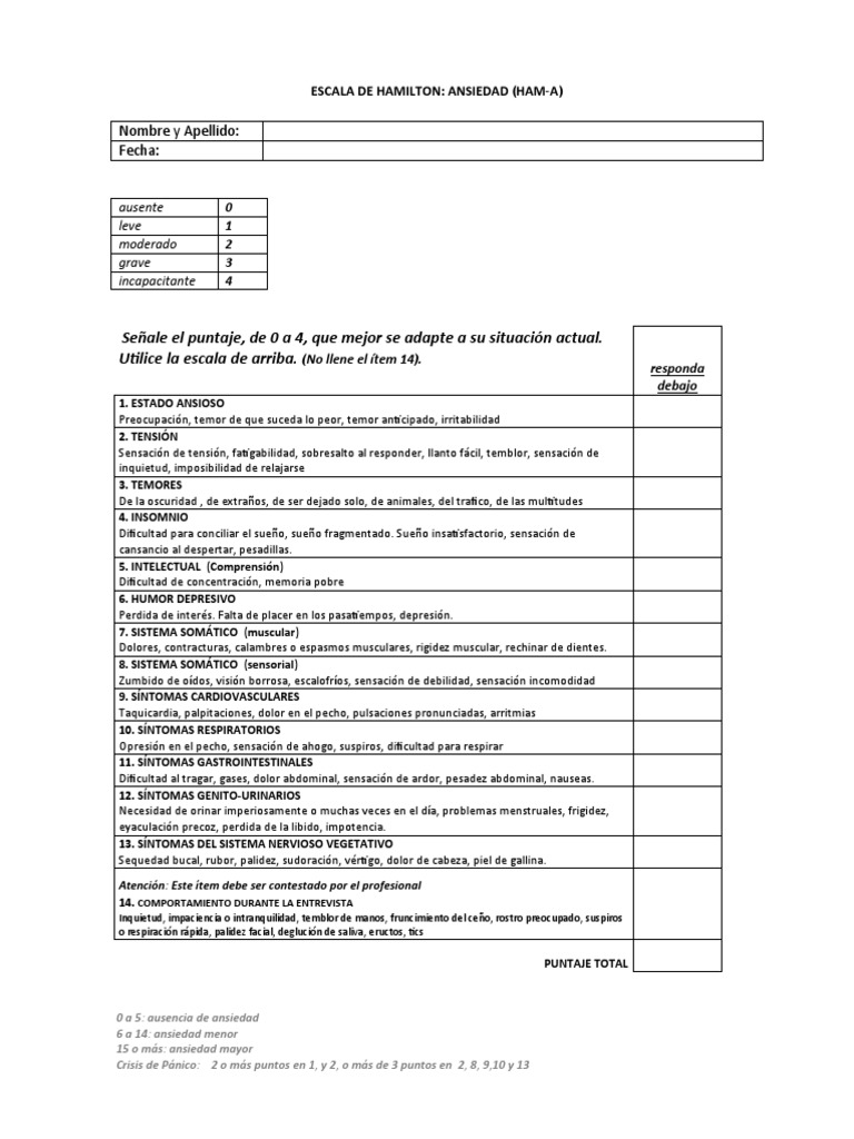 Ham A | PDF | Ansiedad | Medicina CLINICA