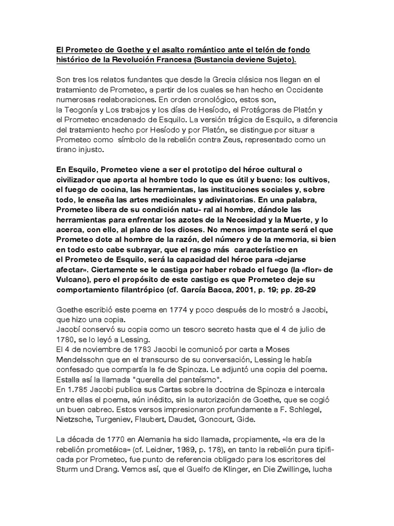 El Prometeo de Goethe y El Asalto Romántico Ante El Telón de Fondo ...