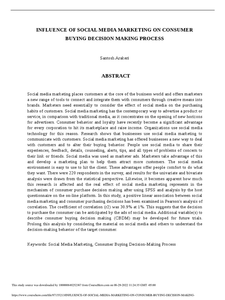 Influence of Social Media Marketing On Consumer Buying Decision Making ...