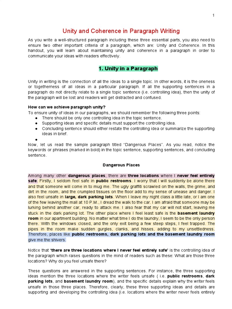 Unity & Coherence in Paragraphs | PDF | Pronoun | Reserved Word