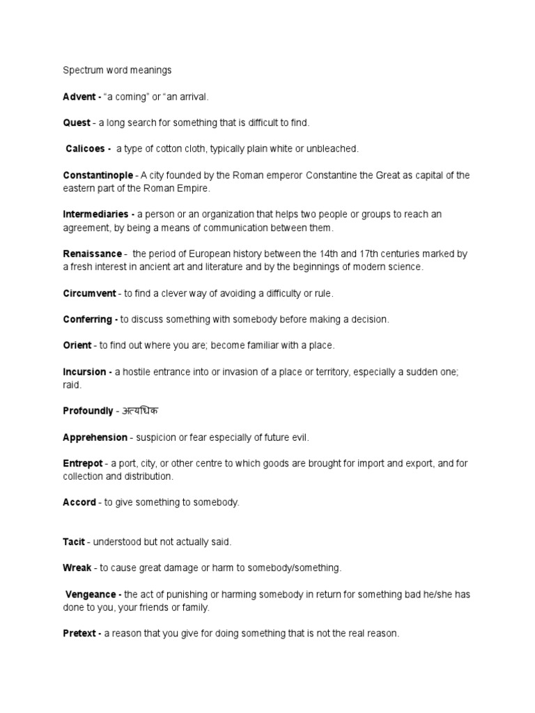 Spectrum Word Meanings | PDF | Rope