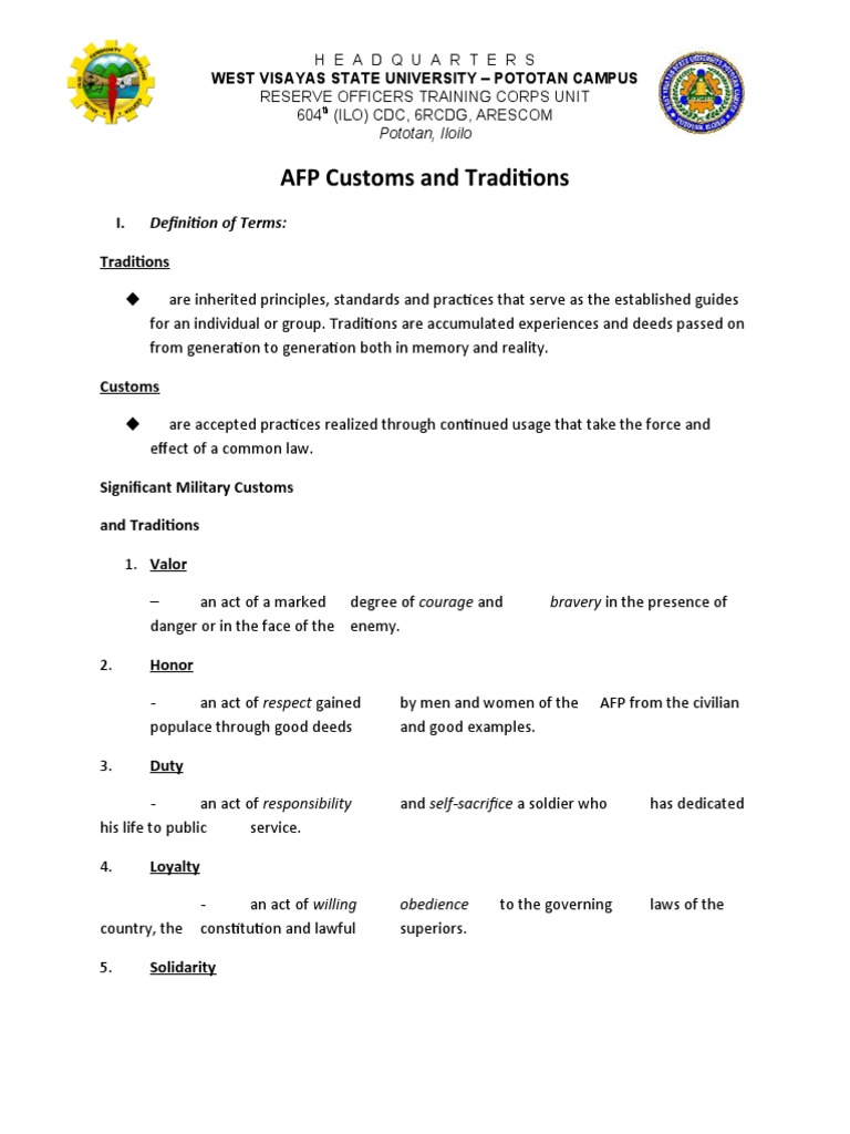 AFP Customs and Traditions: Definition of Terms | PDF | Military