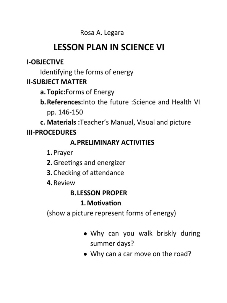 LESSON Plan in Science (TTL2) | PDF | Physics | Nature LESSON Plan in Science (TTL2) | PDF | Physics | Nature