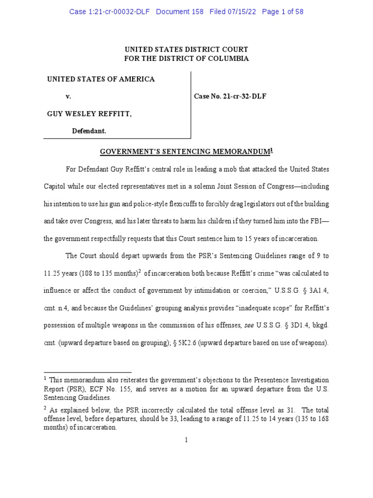 Govt Sentencing Memo For Guy Reffitt | PDF | United States Federal ...