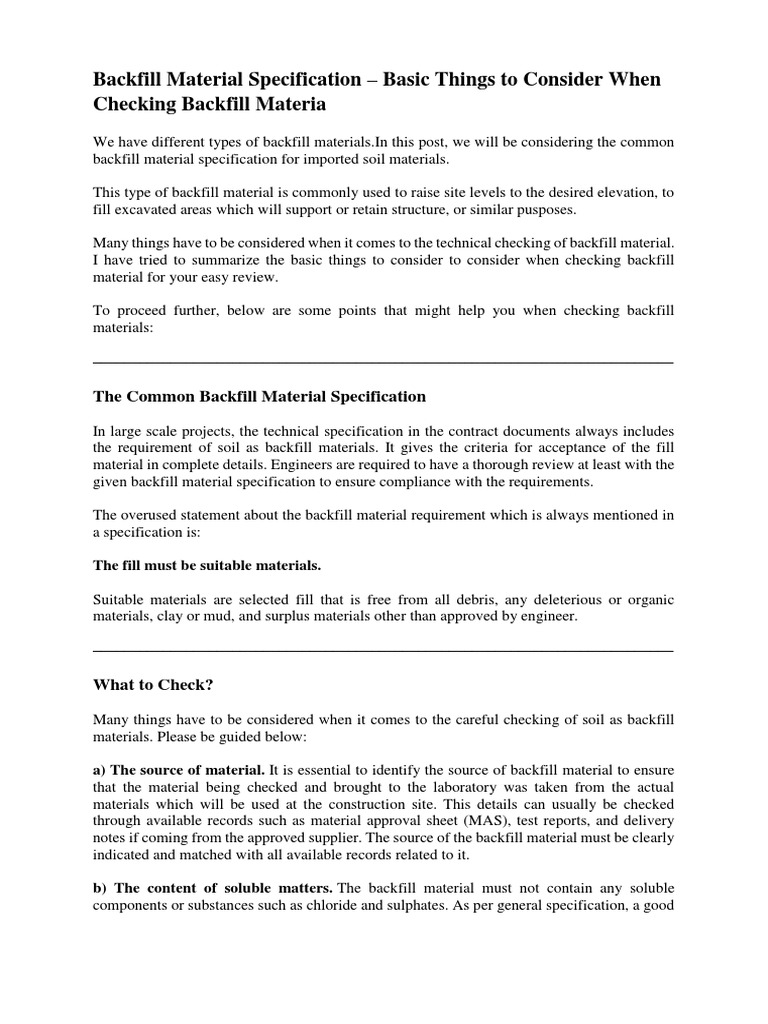 Backfill Material Specification | PDF | Earth Sciences