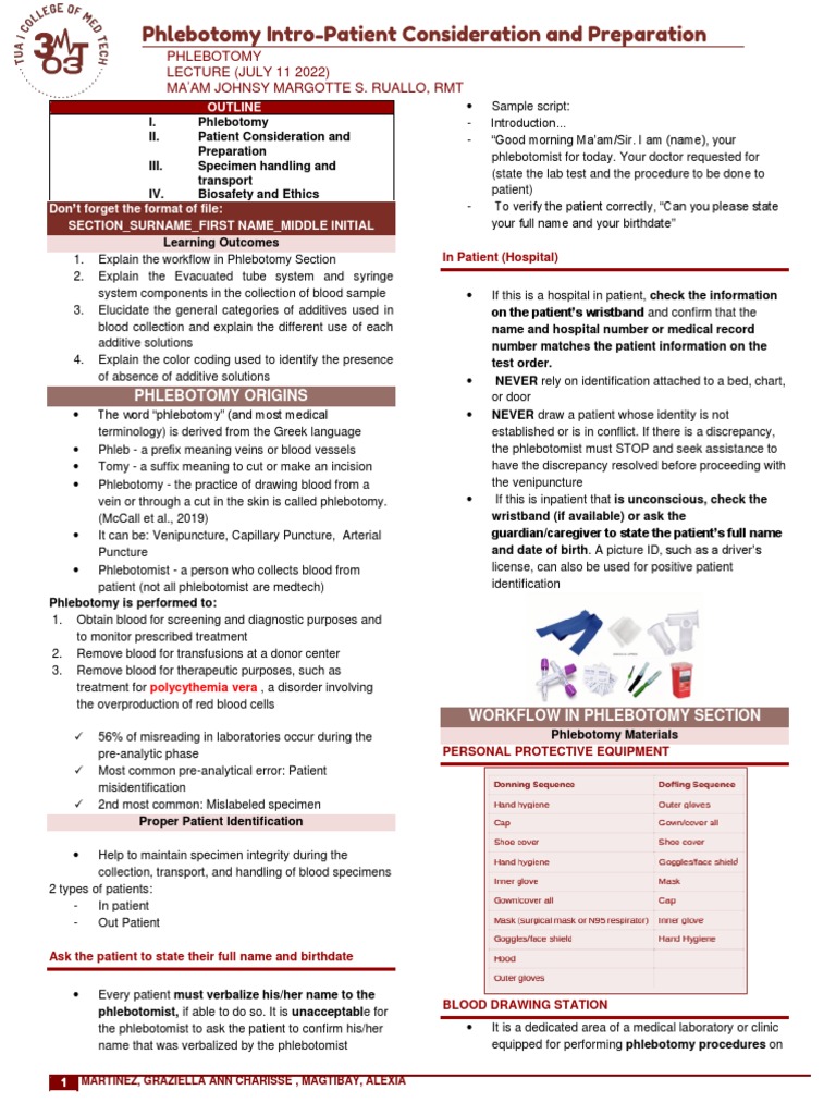 (Day 1 - Part 1) - Phlebotomy-Patient Preparation and Consideration | PDF | Blood | Medical ...