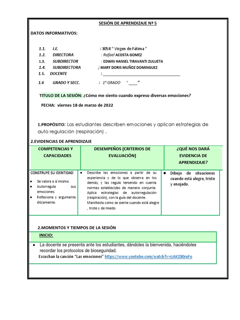 Sesión de Aprendizaje #5 | PDF | Las emociones | Aprendizaje