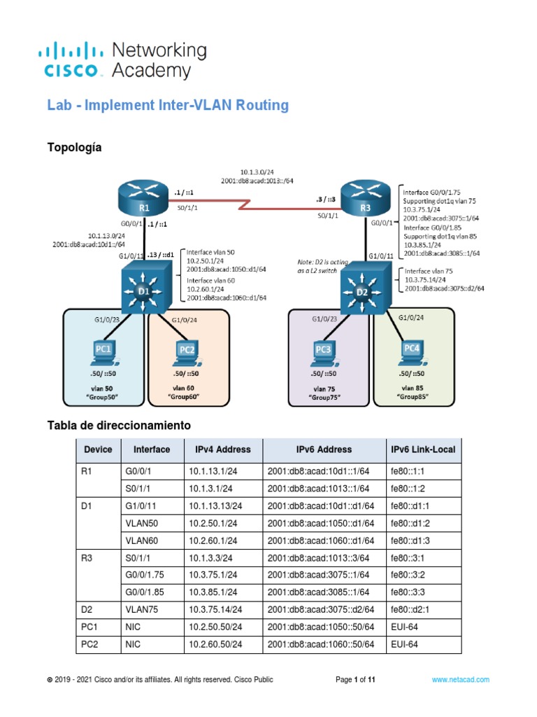1 1 2 Lab Implement Inter Vlan Routing Pdf Enrutador Computación