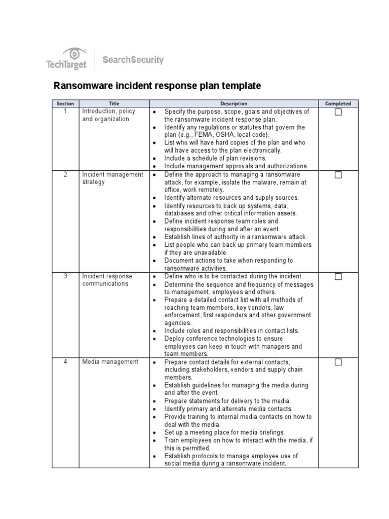 Ransomware Incident Response Plan Template | PDF | Ransomware ...