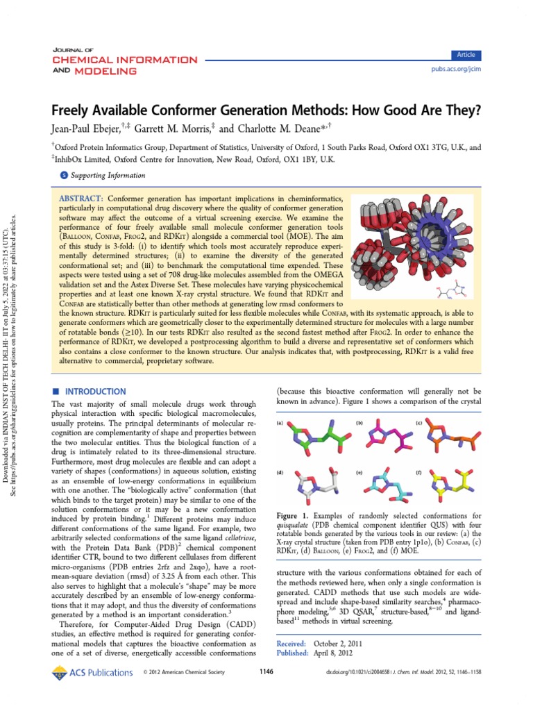 Freely Available Conformer Generation Methods: How Good Are They? | PDF ...
