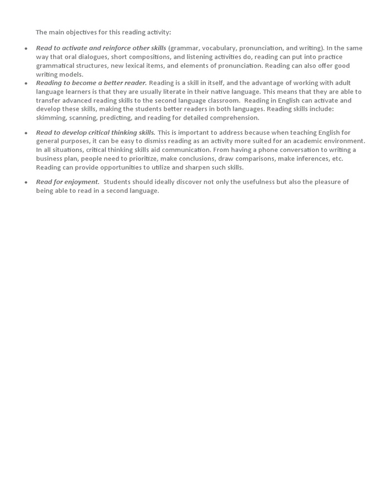 Reading - Learning Objectives and Learning Activities | PDF | Second ...