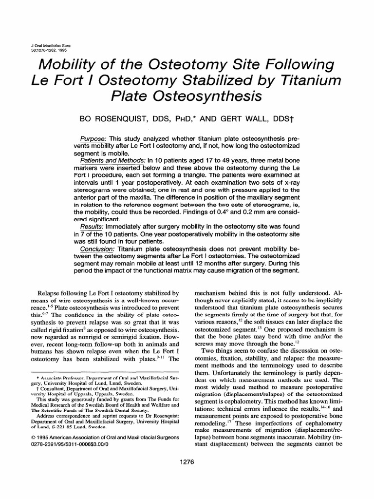 Mobility of The Osteotomy Site Following Le Fort I Osteo Tomy ...