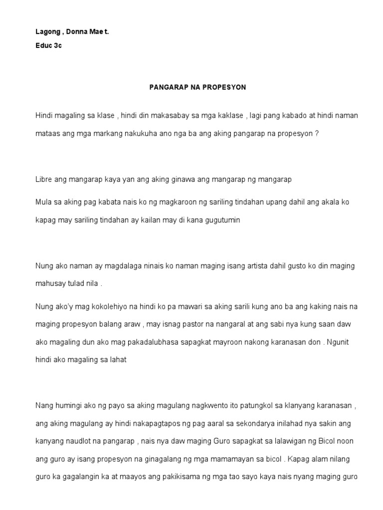 Pangarap Na Propesyon | PDF