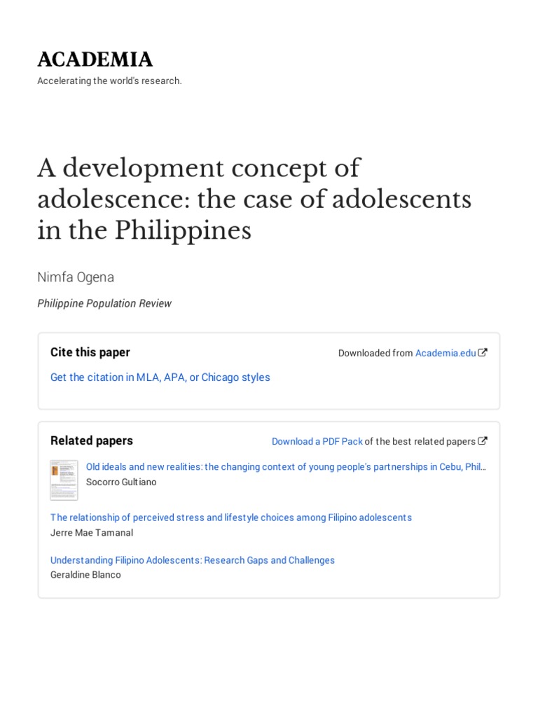 A Development Concept of Adolescence - The Case of Adolescents in The ...
