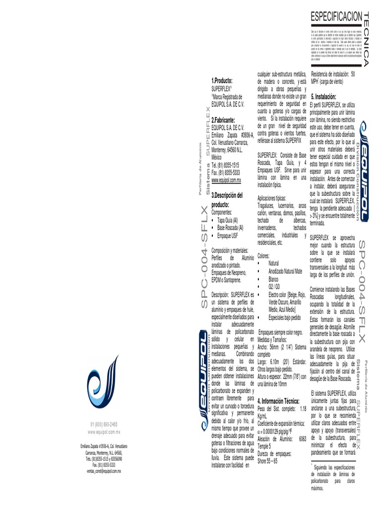 Sistema SUPERFLEX para Construcción | PDF | Tornillo | Aluminio