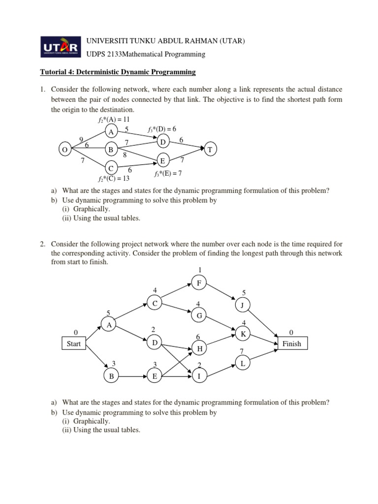 UTAR Mathematical Programming Dynamic Programming Problems | PDF ...