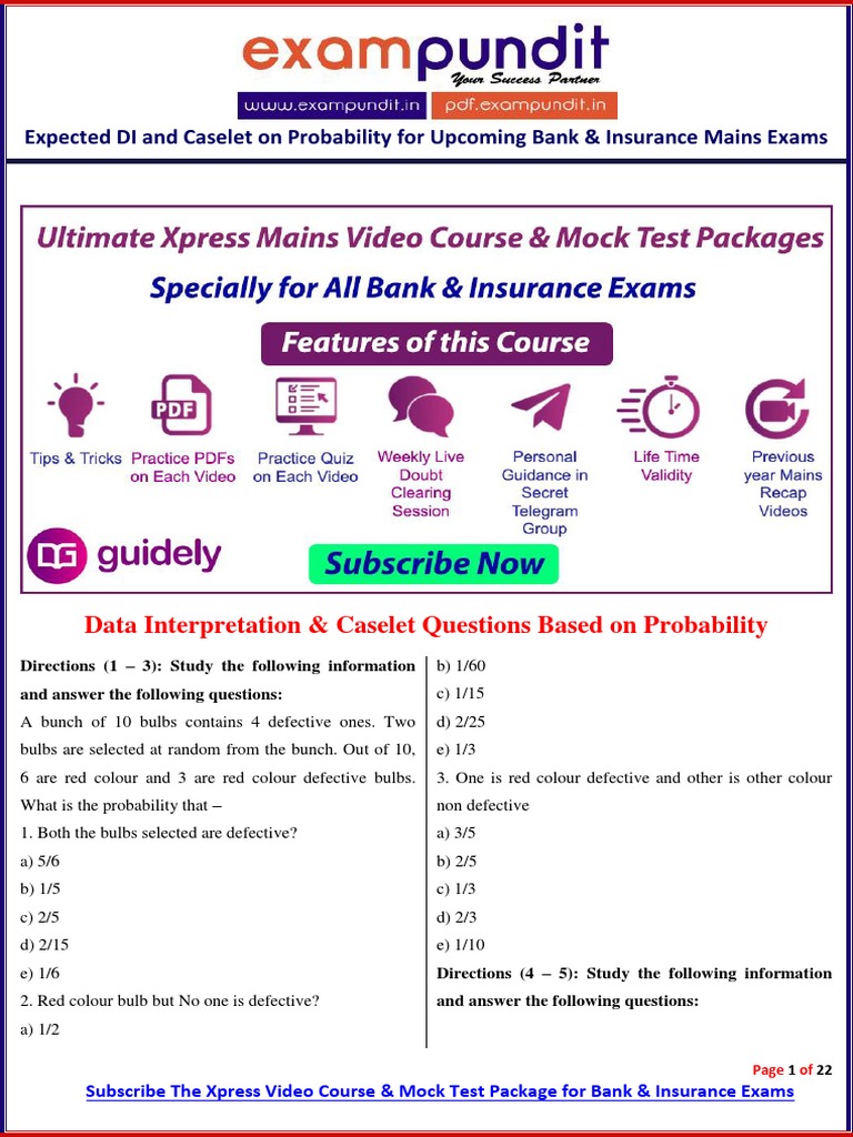 Di and Caselet Questions Based On Probability For Sbi Clerk Rbi Asst ...