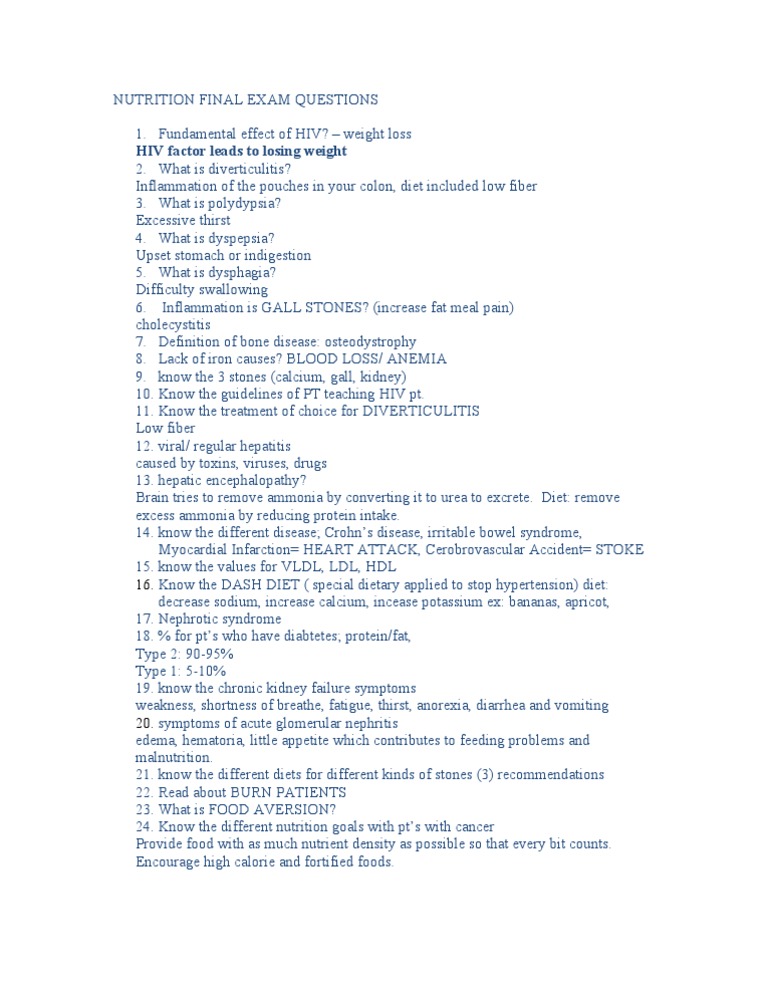 Nutrition Final Exam Questions | PDF