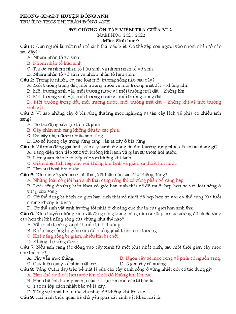 ĐỀ CƯƠNG SINH 9 - GHK II | PDF