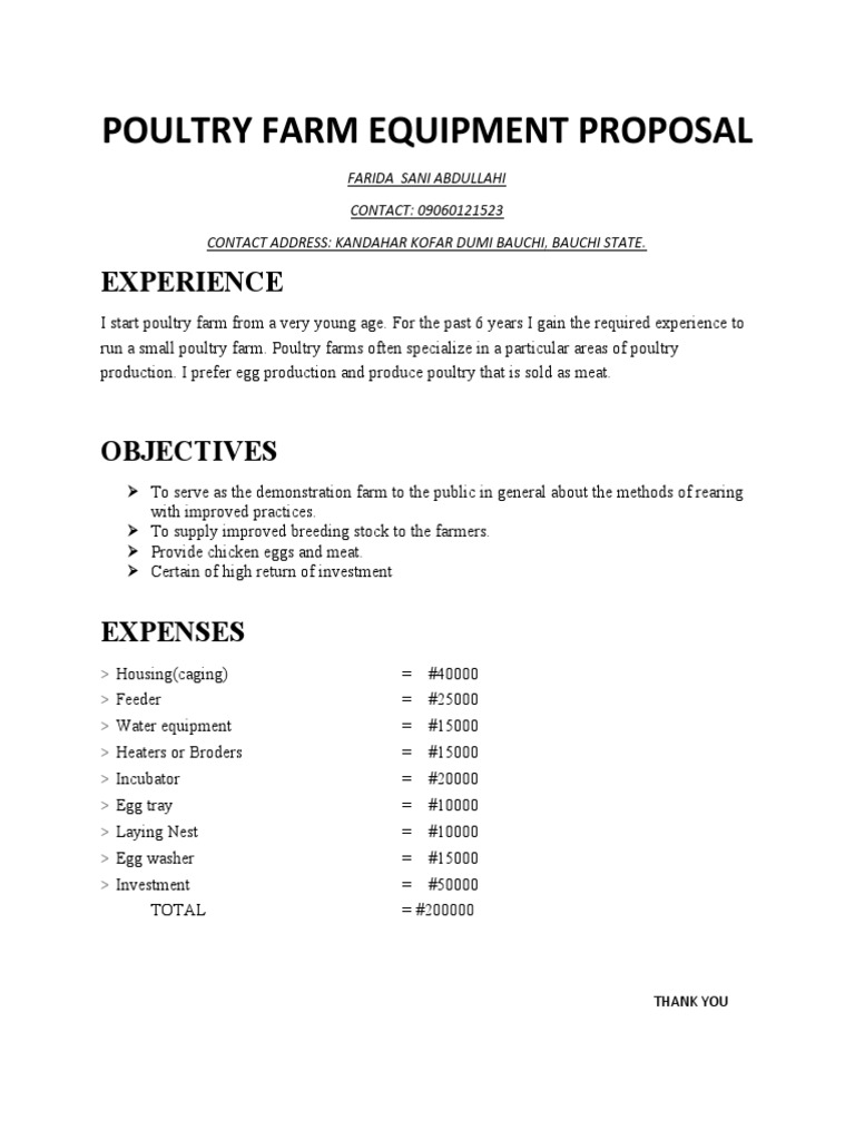 Poultry Farm Equipment Proposal: Experience | PDF | Cooking, Food & Wine
