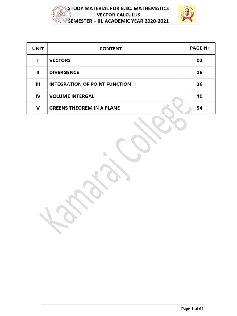 005 Skill Based Core - Vector Calculus - III Sem | PDF | Integral ...