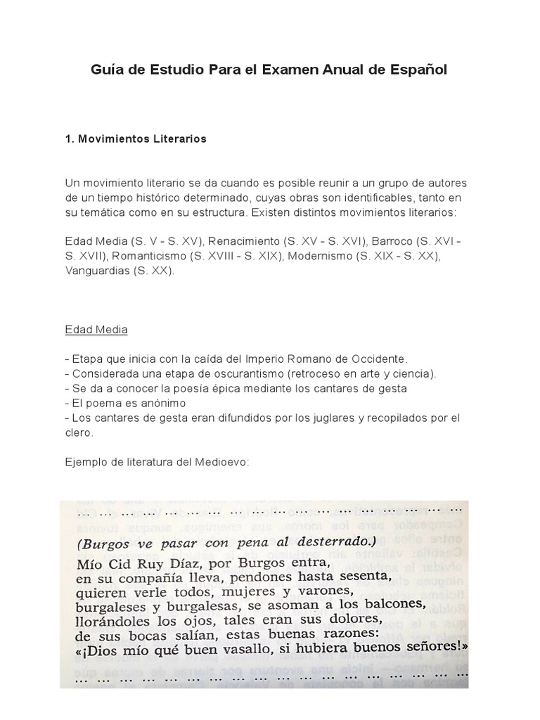 Guía de Estudio para El Examen Anual de Español | PDF | Vanguardia ...