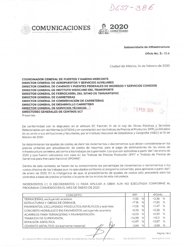 Oficio % AJUSTE DE COSTOS ENERO3.-014 | PDF Oficio % AJUSTE DE COSTOS ENERO3.-014 | PDF