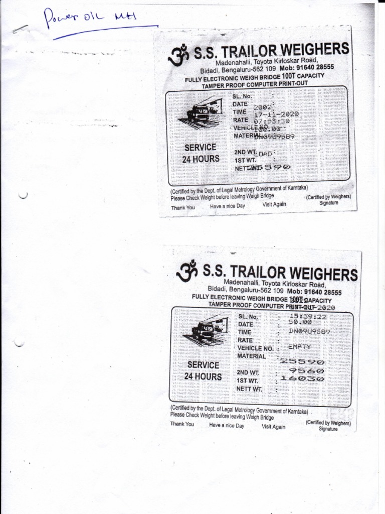 NS 100 Weighment Slip (17-11-2020) | PDF