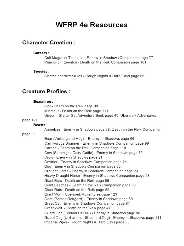 WFRP 4e Resources: Character Creation | PDF | Fantasy