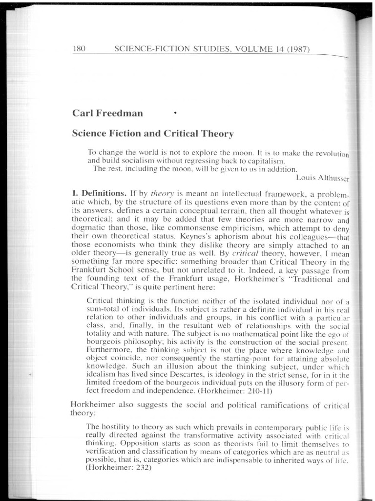 Carl Freedman - Science Fiction and Critical Theory | PDF