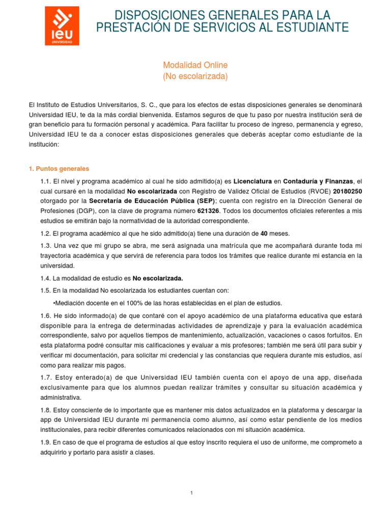 Disposiciones Generales de La Universidad IEU | PDF | Titulo academico ...