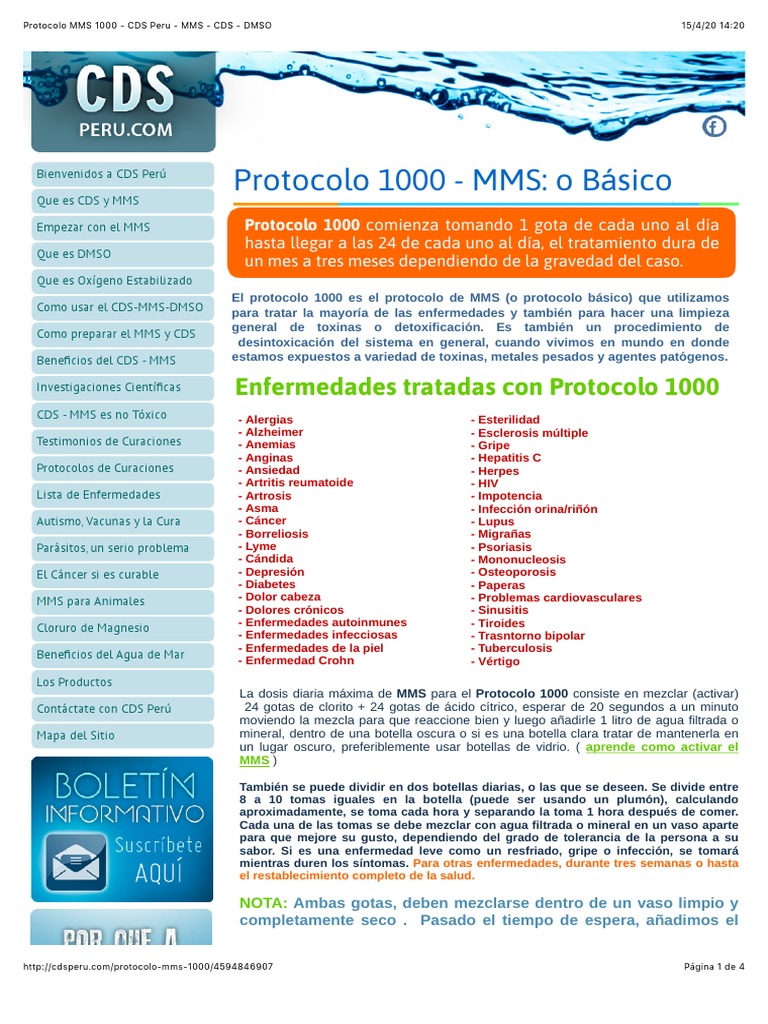 Protocolo Mms 1000 - Cds Peru - Mms - Cds - Dmso | PDF | Vitamina C ...