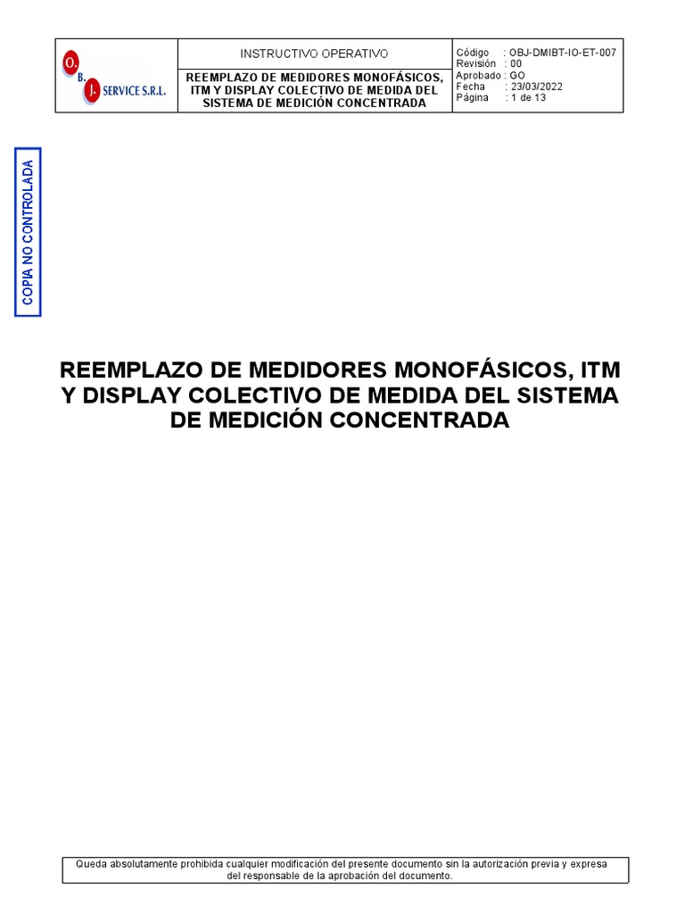 OBJ-DMIBT-IO-ET-006 (00) Reemplazo de Medidor ITM y Display de Medida ...