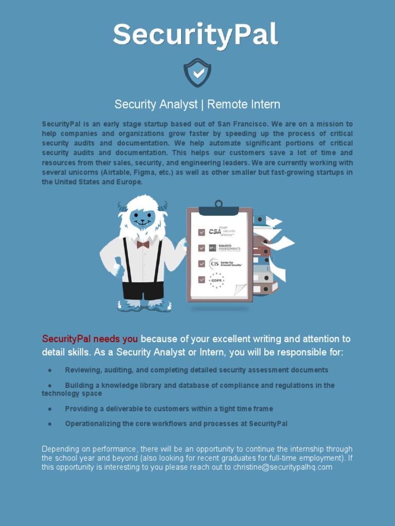 Internship Security Analyst Job Description SecurityPal | PDF ...