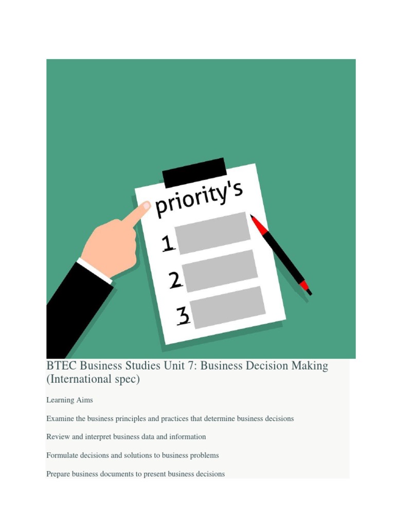 BTEC L3, Unit 7 - Business Decision Making Notes | PDF | Marketing ...