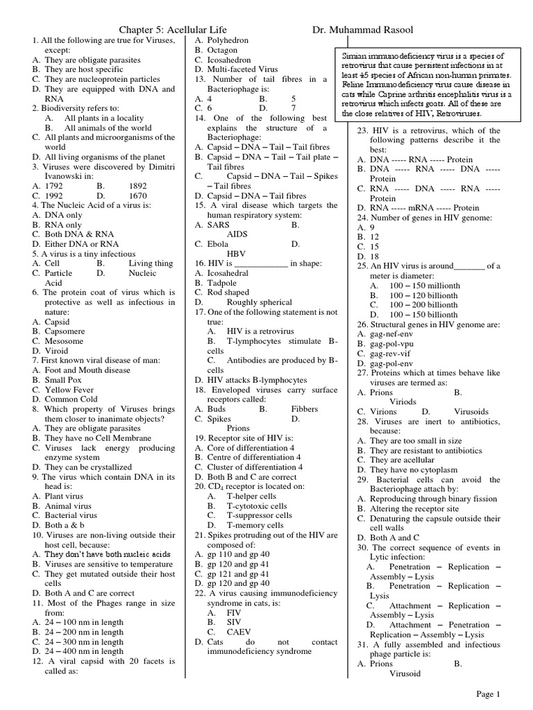Chapter 5: Acellular Life Dr. Muhammad Rasool | PDF | Virus | Bacteriophage