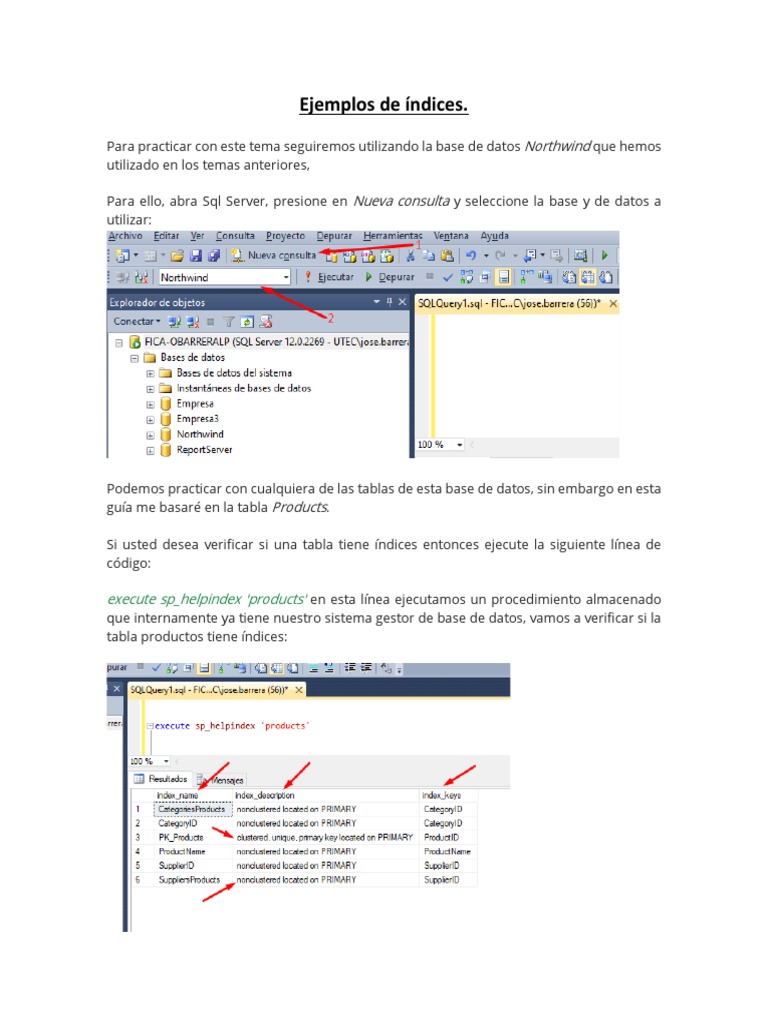 1.3-Ejemplos de índices(1) | PDF | Bases de datos | Servidor SQL de Microsoft