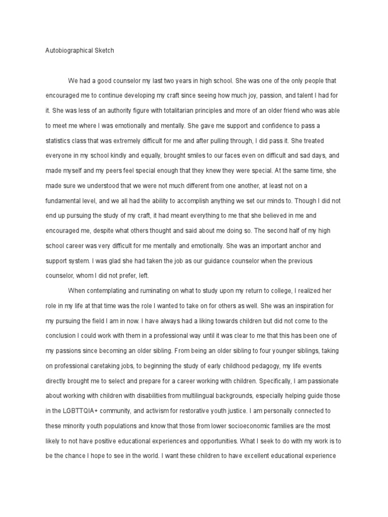 Autobiographical Sketch | PDF | Early Childhood Education | Sibling