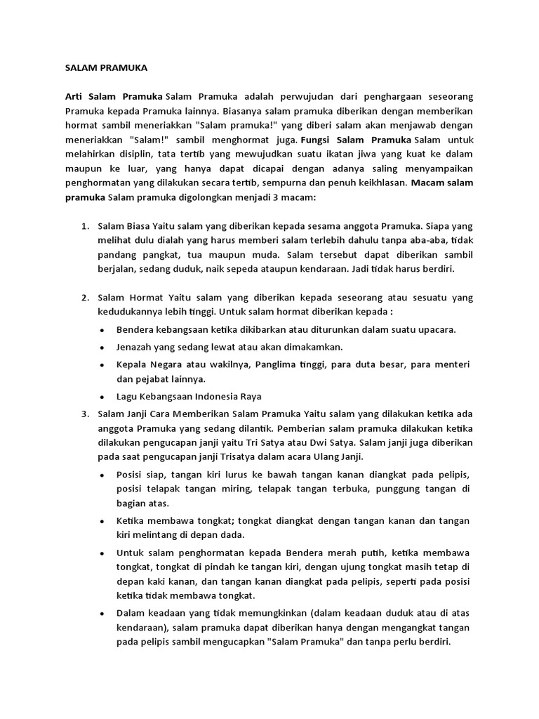 Salam Pramuka Dan Motto Gerakan Pramuka | PDF