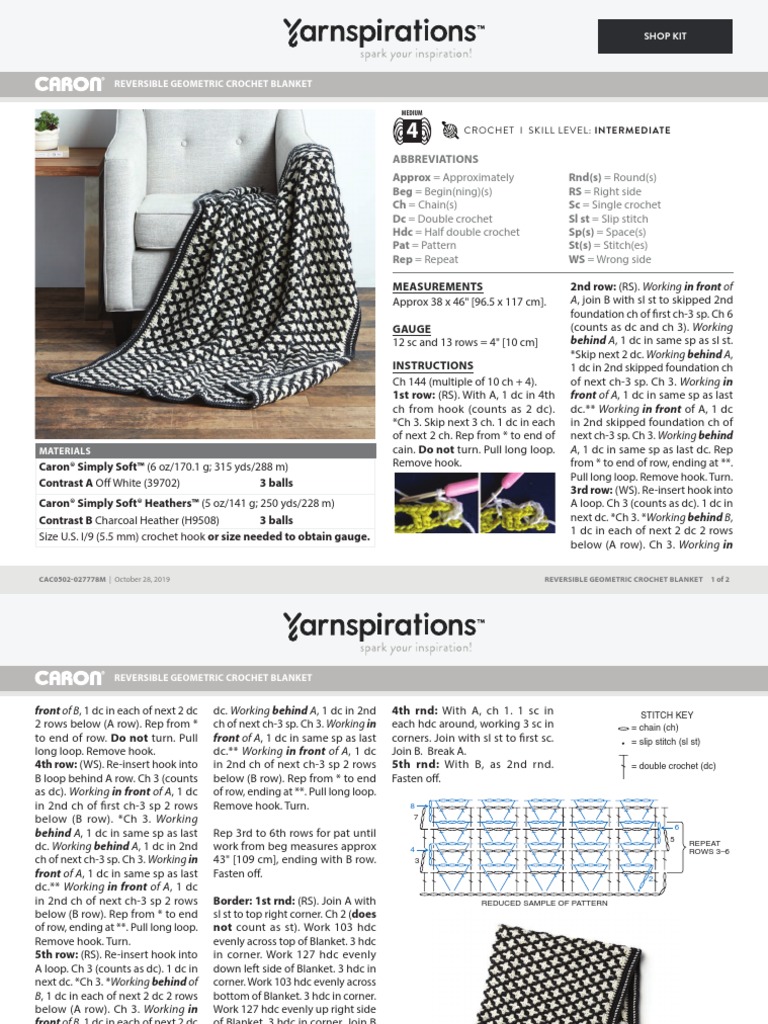 Reversible Geometric Crochet Blanket Pattern | PDF | Crochet | Woven ...