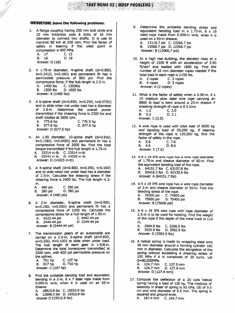 Analysis of Wire Rope and Spring Problems | PDF | Belt (Mechanical) | Screw