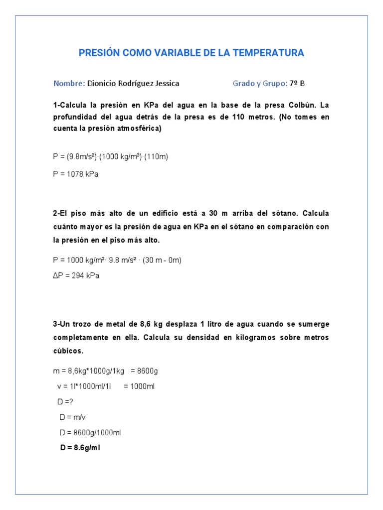 Presión Como Variable de La Temperatura | PDF | Agua | Densidad