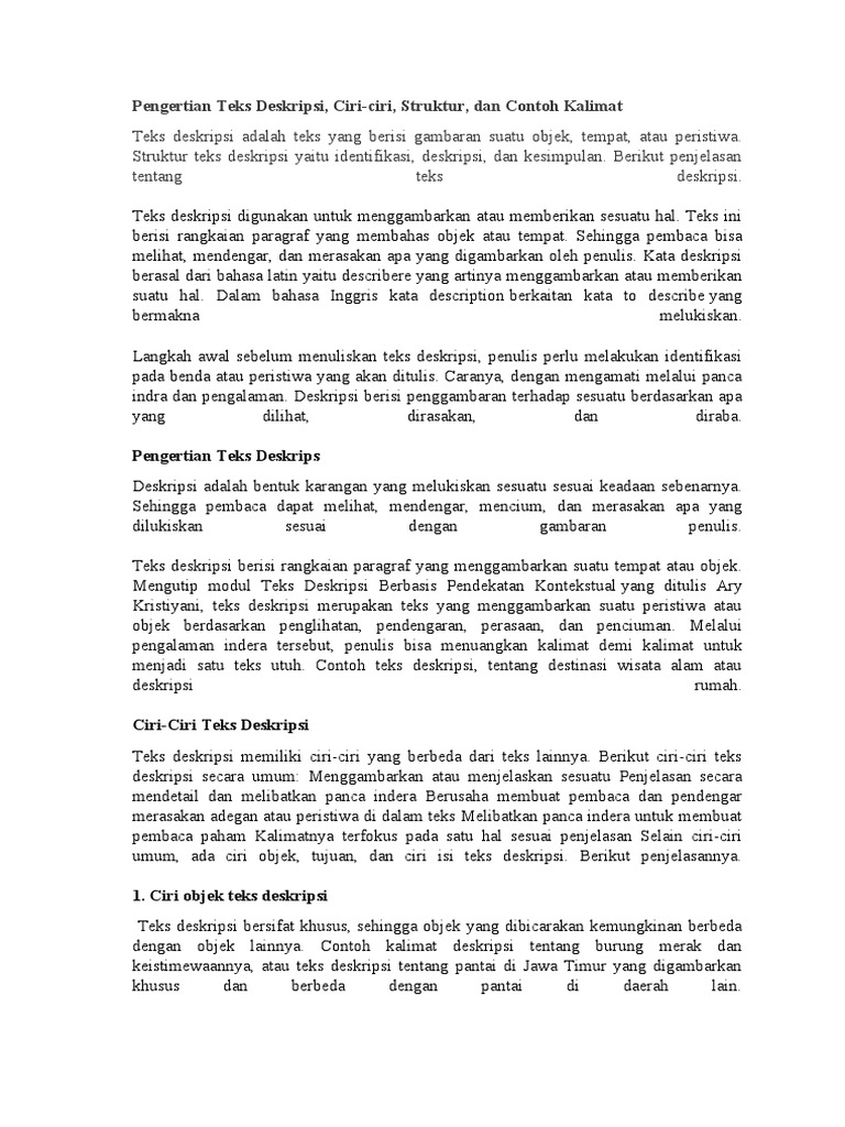 Pengertian Teks Deskripsi | PDF | Seni & Disiplin Bahasa | Kajian Bahasa Asing