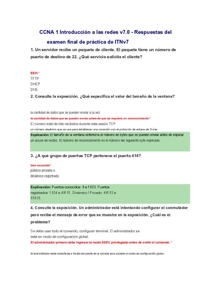 CCNA 1 Introduction To Networks v7 Examen Final - En.es | PDF | Red de computadoras | Protocolos ...