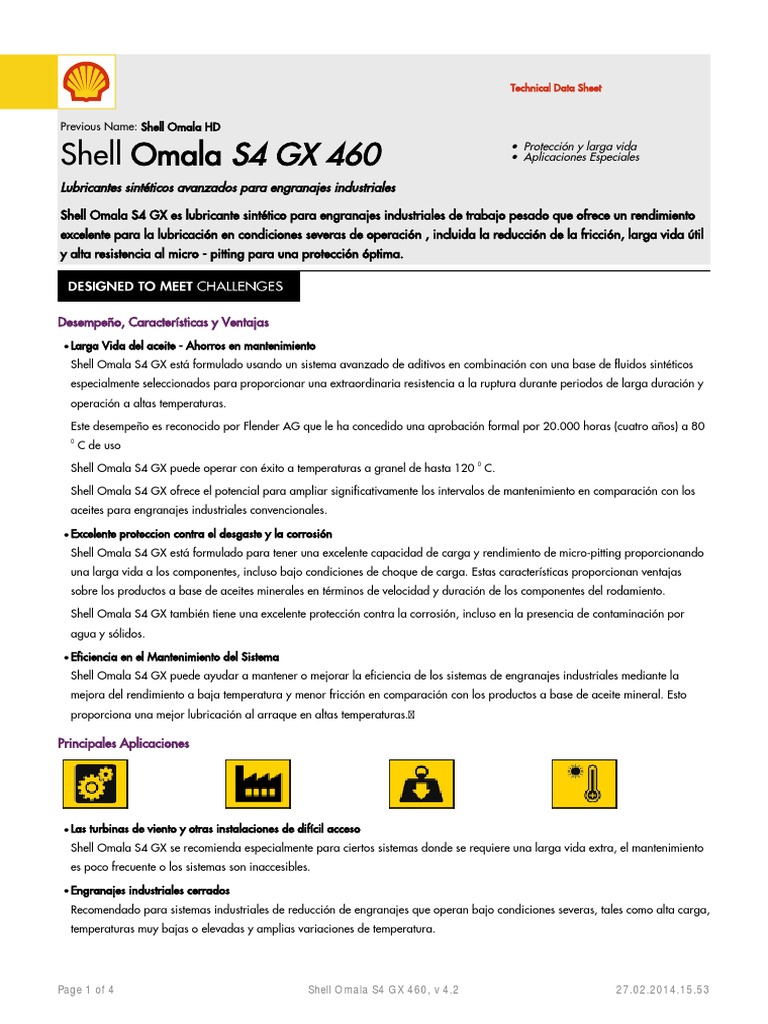 Shell Omala S4 GX 460 TDS | PDF | Engranaje | Lubricante