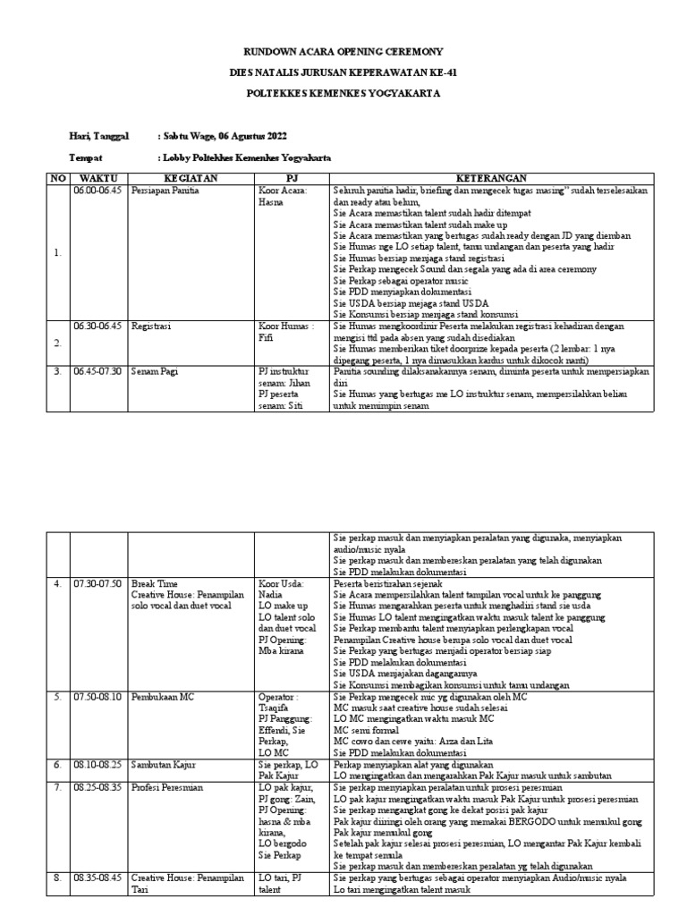 Rundown Acara Opening Ceremony TH 2022 New | PDF