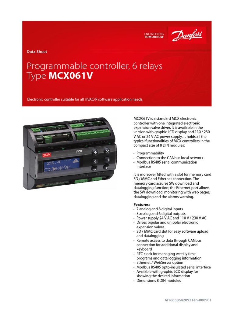 Data sheet programmable controller, 6 relays type MCX061V (Техническая спецификация) | PDF ...