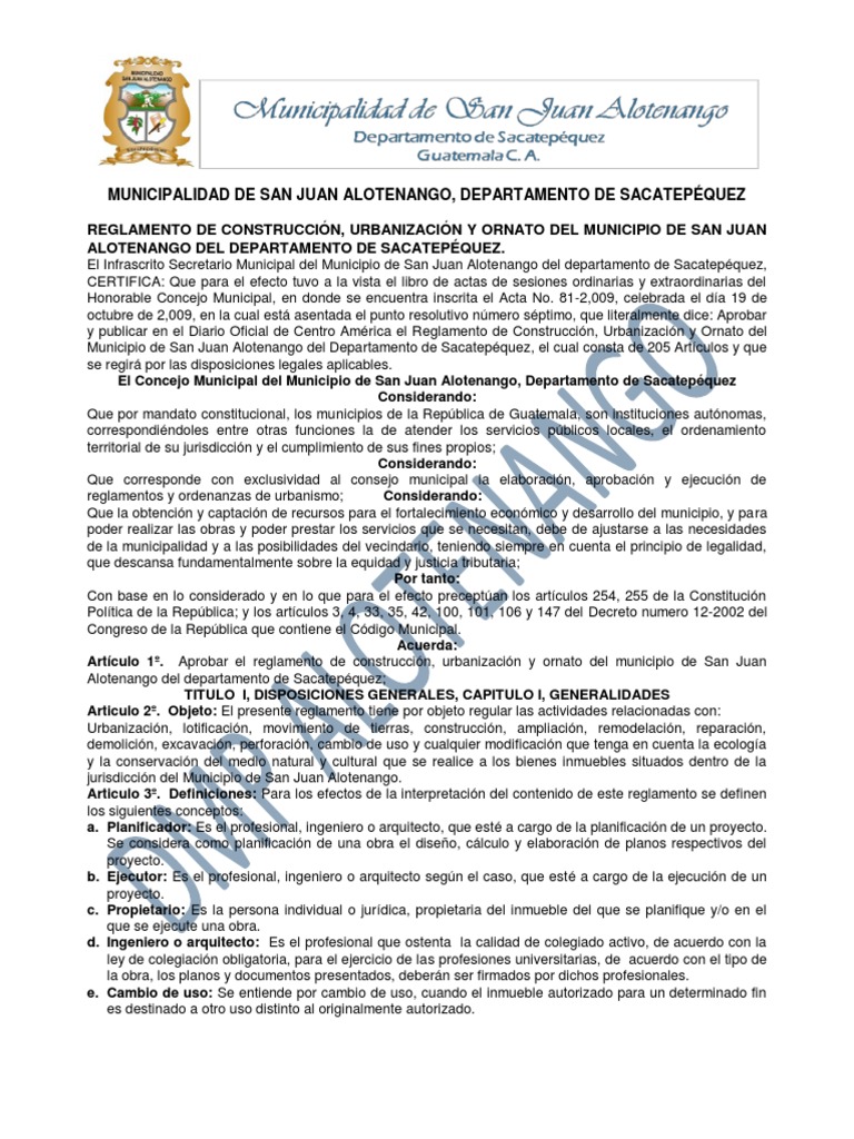 Reglamento de Construccion Alotenango 1 1 | PDF | Condominio | Arquitecto