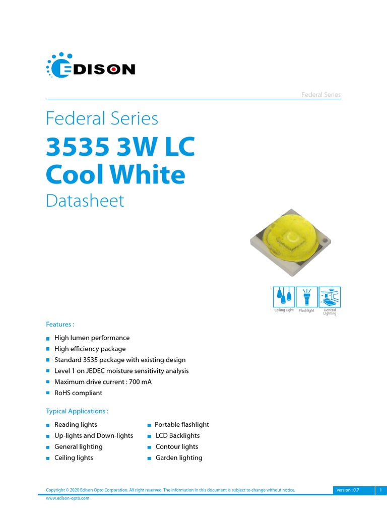 Edison Opto Datasheet Federal 3535 3W LC Series Cool White - SAPv0.7 ...