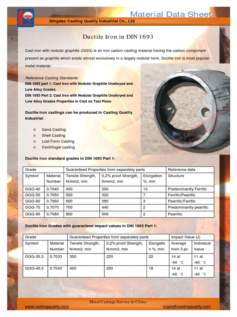 Material Data Sheet: Ductile Iron in DIN 1693 | PDF | Casting | Casting (Metalworking)